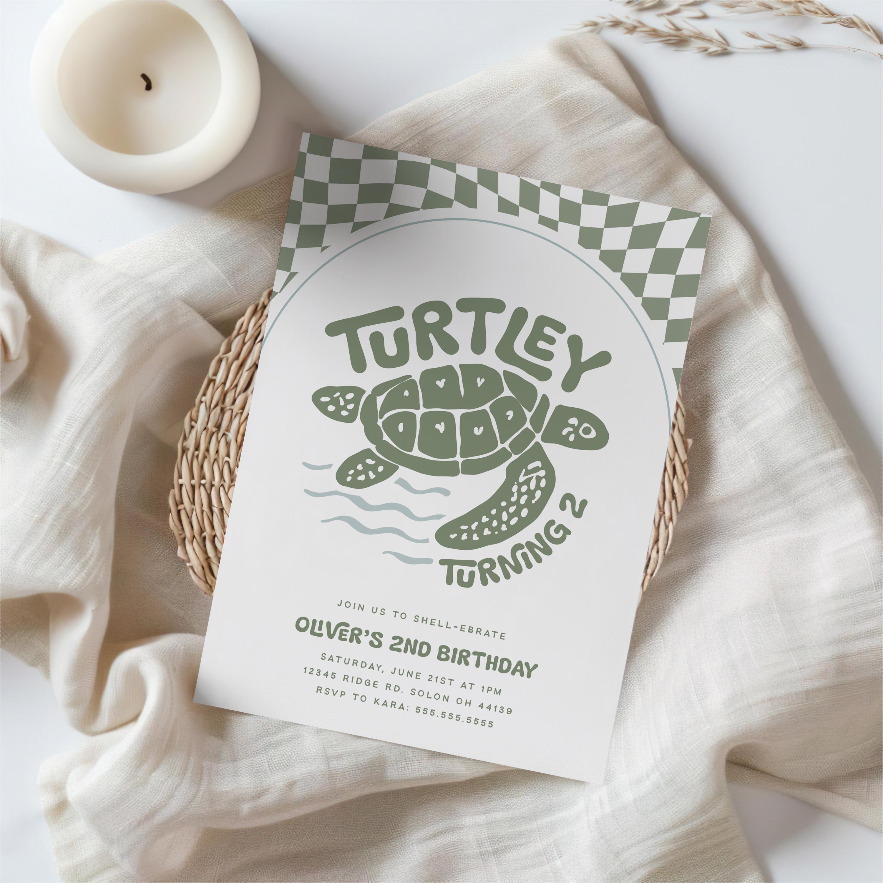 Turtle 2nd Birthday Invitation: Retro Pool Party (editable Template) - Etsy