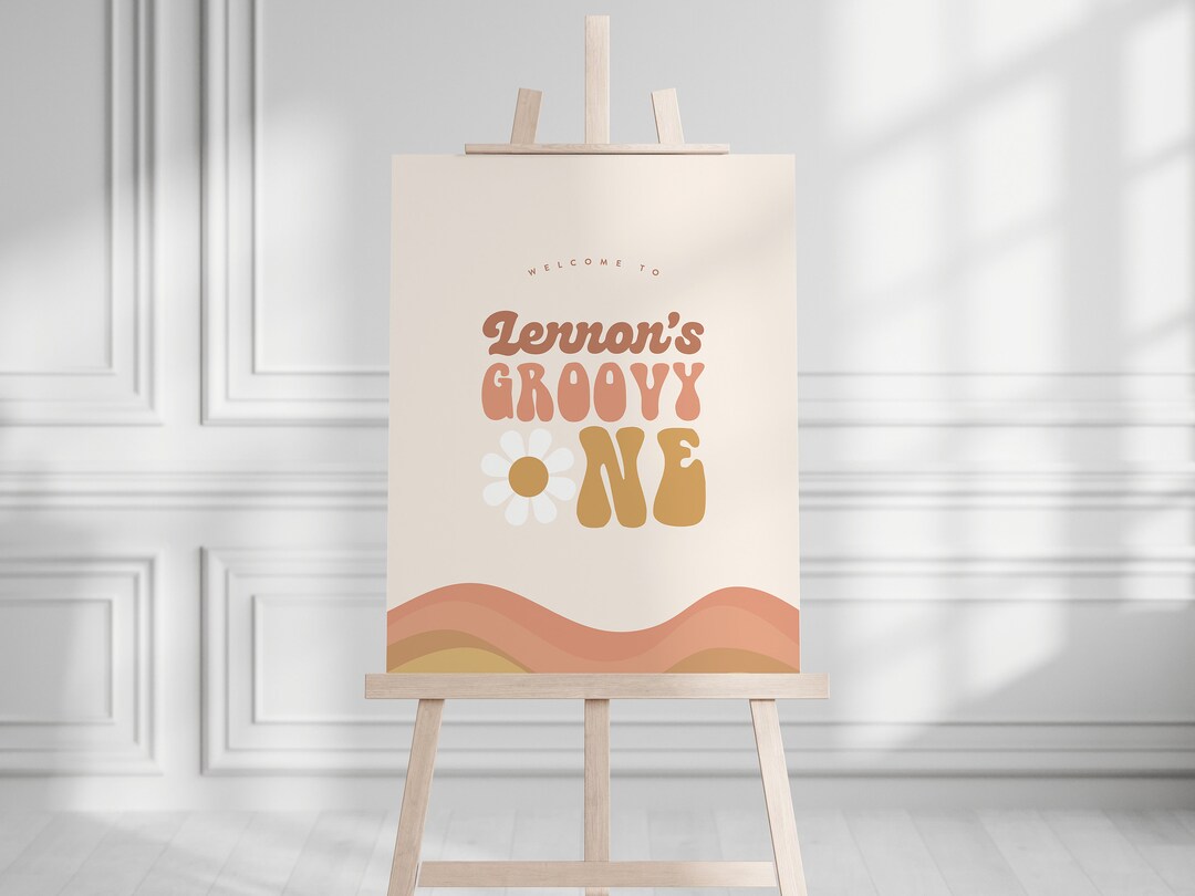 Groovy One Birthday Welcome Sign: Retro 70s Party Decor (digital ...