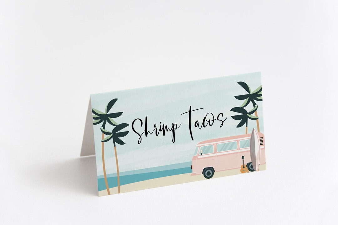 Surf Girl Birthday Food Tents: Pink Surfboard Party (INSTANT DOWNLOAD ...