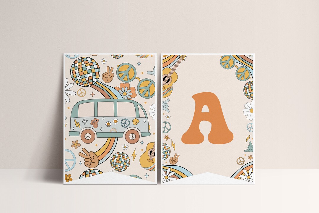 Groovy Birthday Banner Template: Retro 70s Hippie Party (digital ...