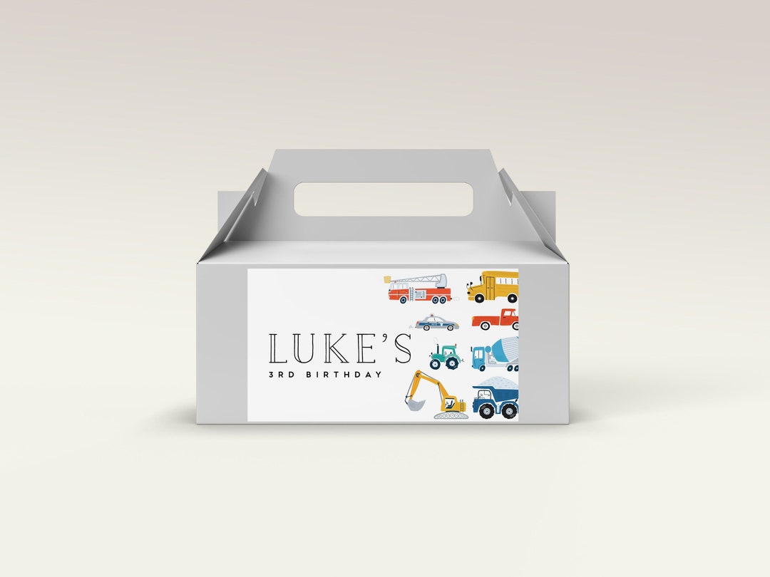 Editable Transportation Label, Truck and Cars Birthday, Gable Box Label ...