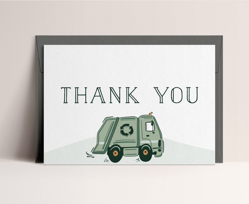Garbage Truck Thank You Card: Modern Birthday Party (INSTANT DOWNLOAD ...