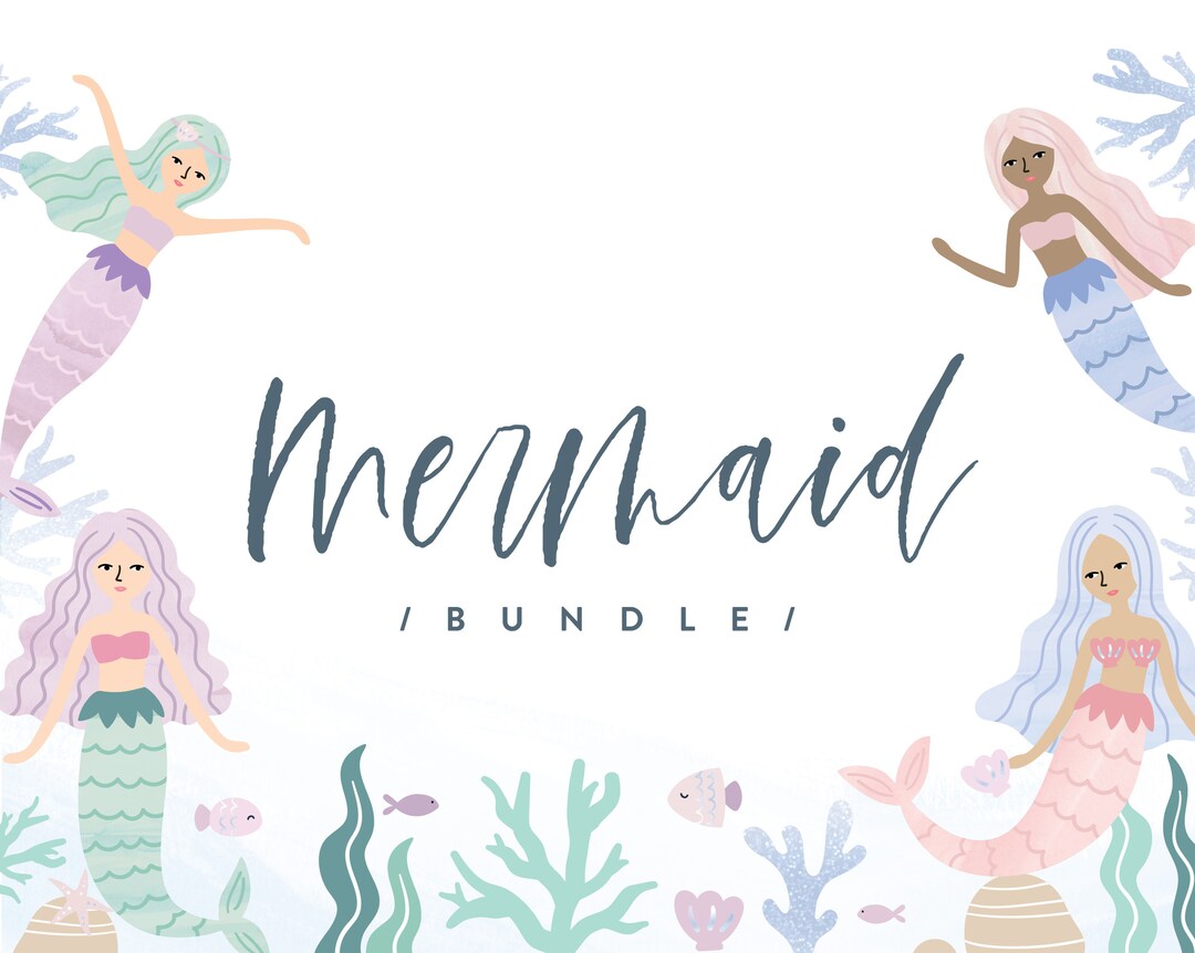 Mermaid Birthday Bundle, Watercolor Mermaid Girl Birthdayparty Package ...