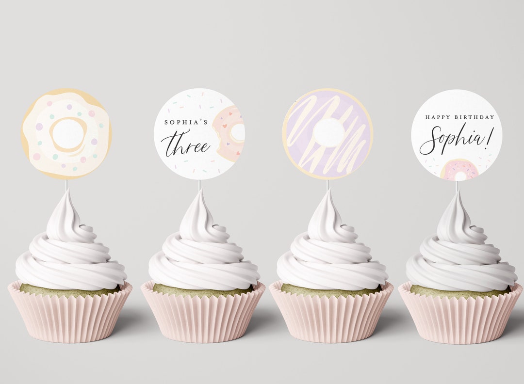 Donut Birthday Cupcake Toppers: Editable Donut Party Template (INSTANT ...