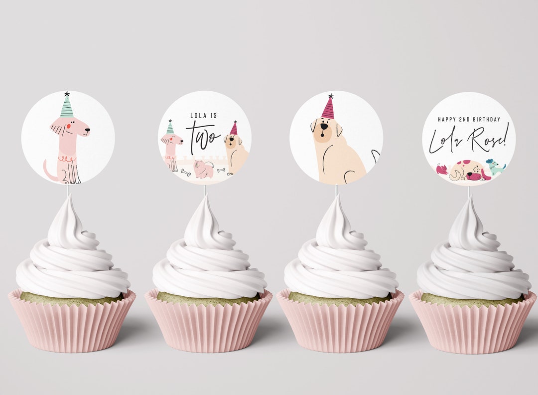 Editable Dog Birthday Cupcake Toppers: Puppy Pawty Decor (INSTANT ...