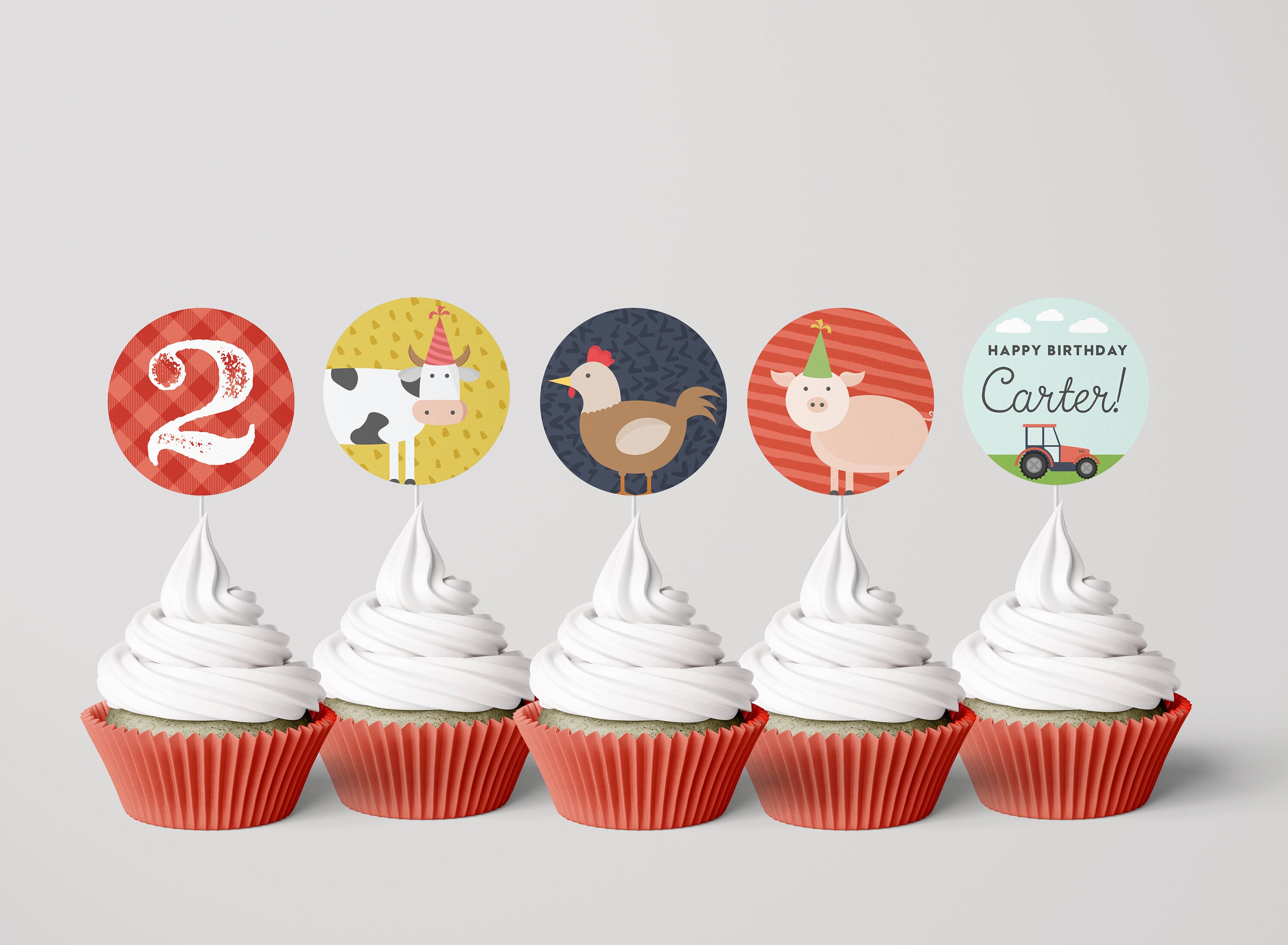 Farm Cupcake Toppers Farm Animals Birthday Party 2x2 | Etsy
