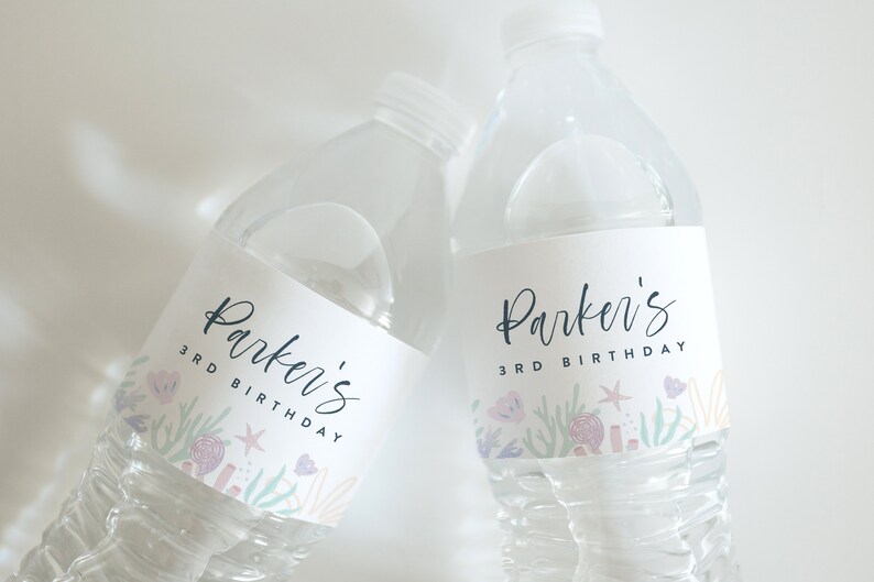 Sea Shell Water Bottle Label Template Shell Birthday Party - Etsy