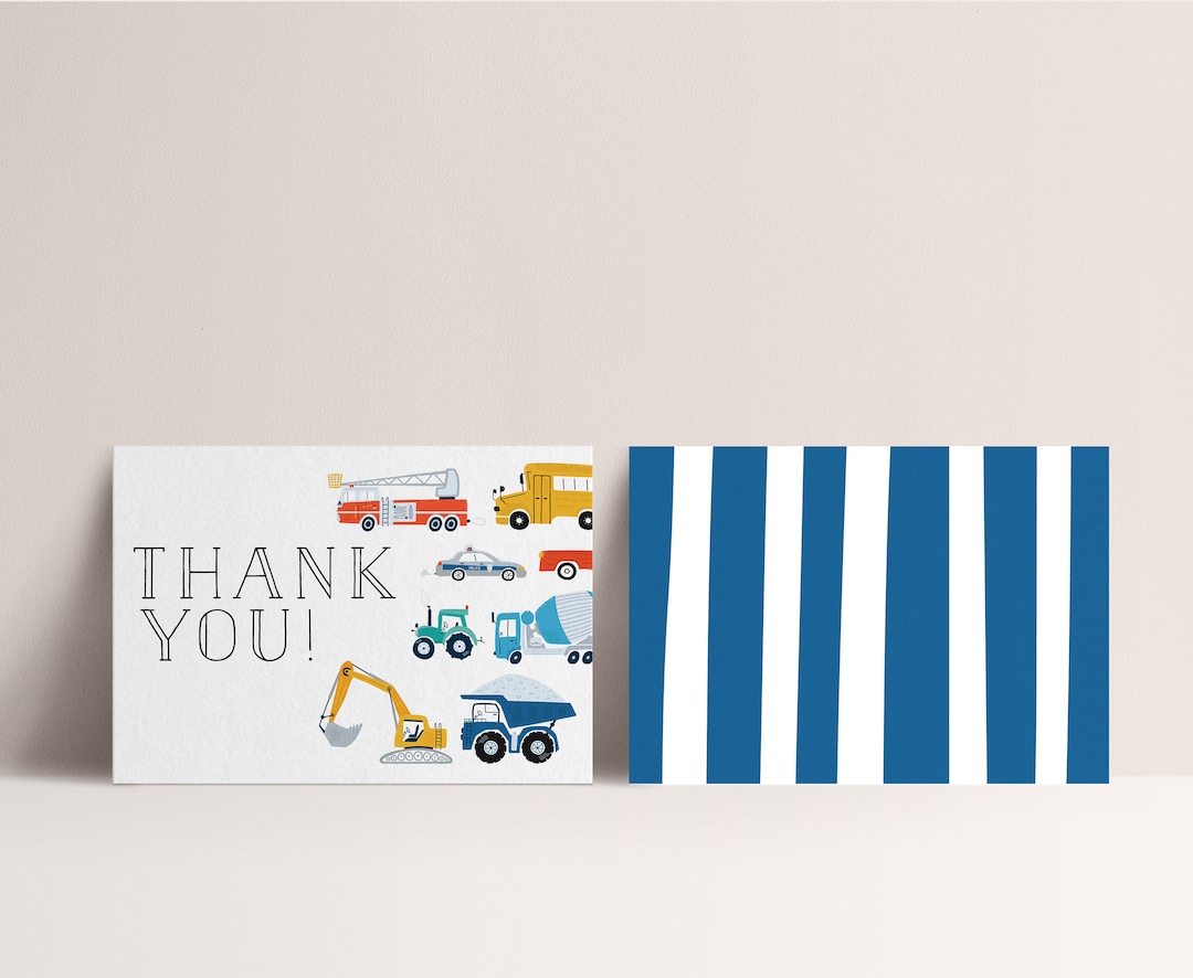 Transportation Thank You Card, Truck Birthday Thank You Cards, Cars ...