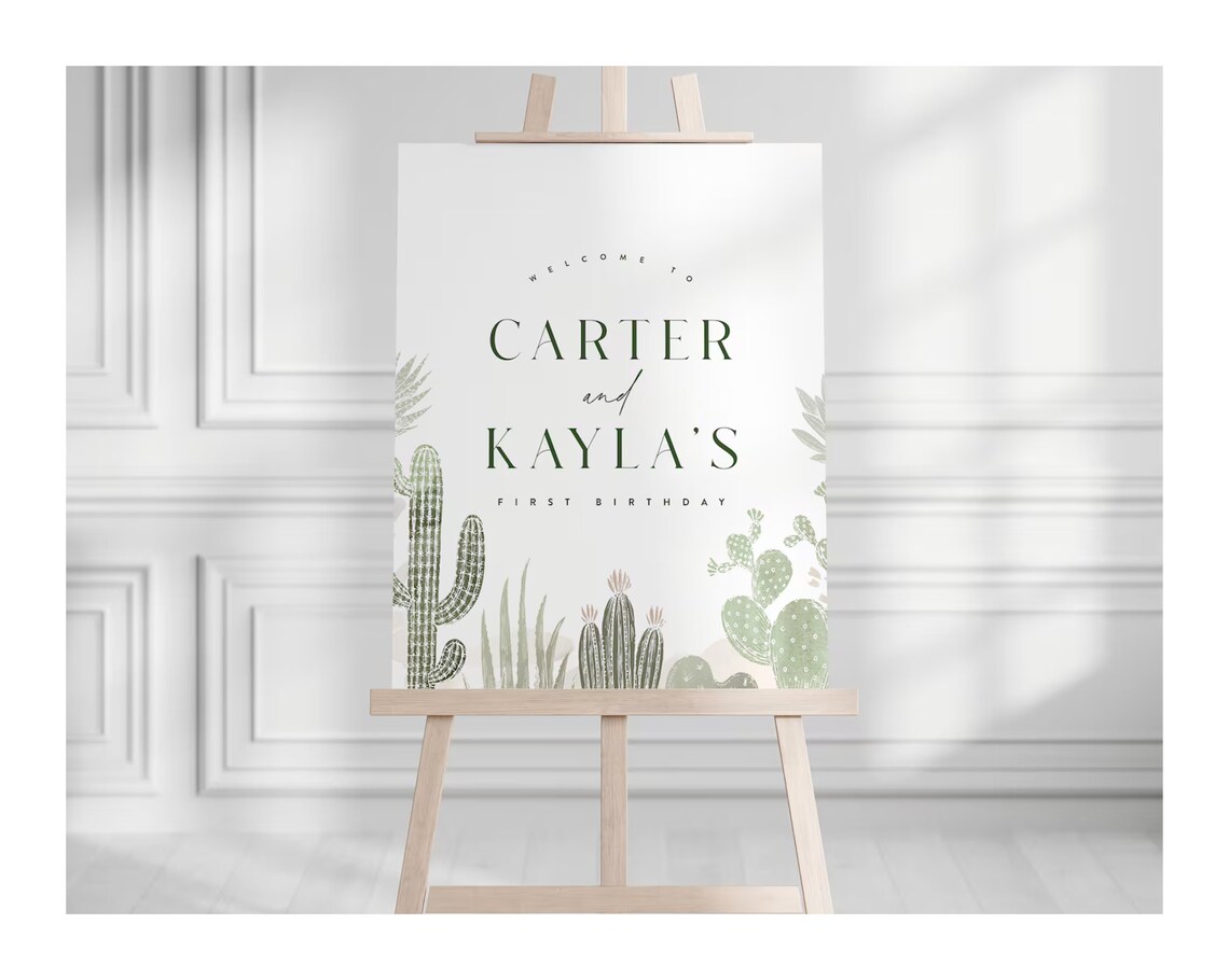 Prickly Pair Twins Water Label Template: Boho Cactus Fiesta (digital ...