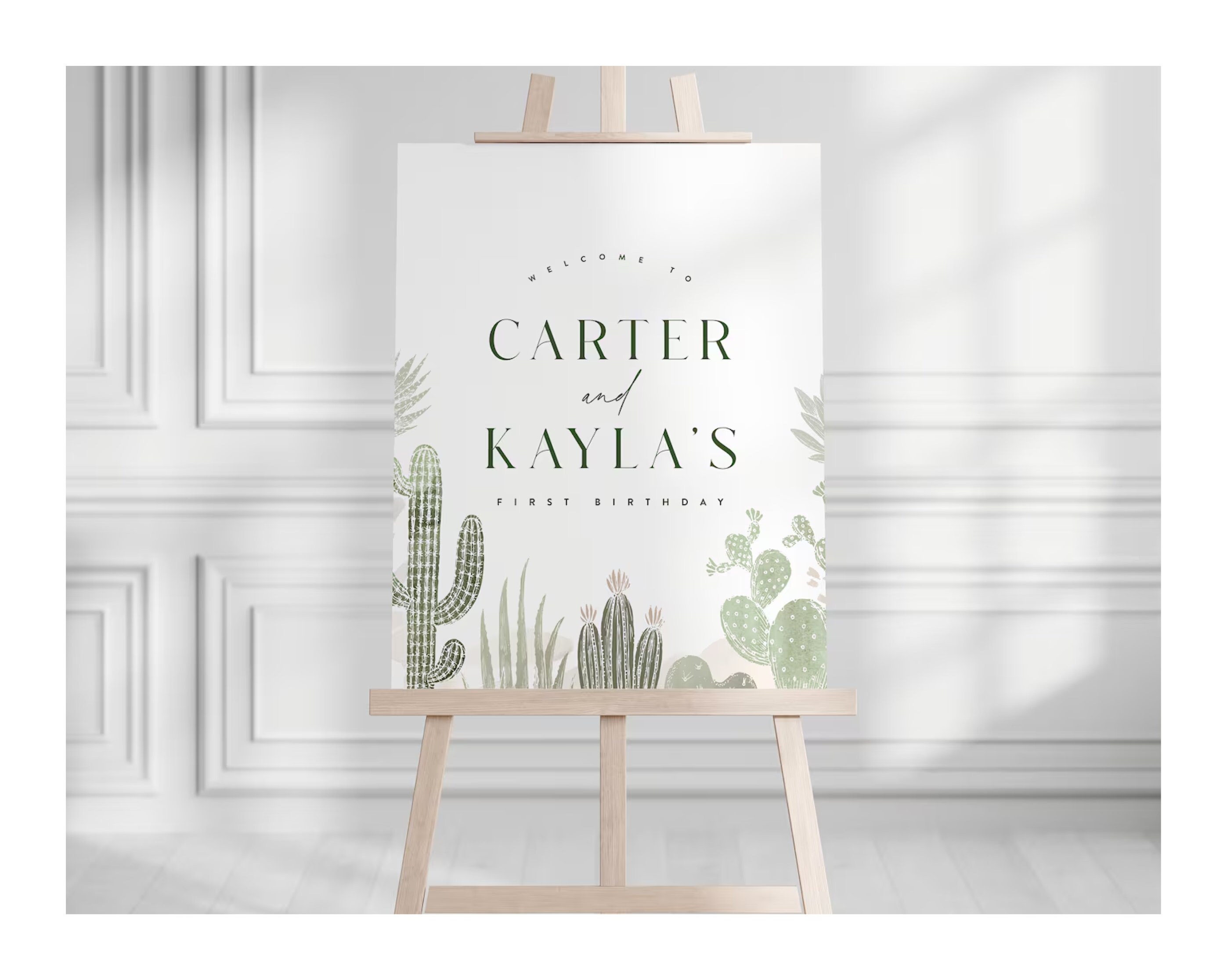 Prickly Pair Twins Water Label Template: Boho Cactus Fiesta (digital ...
