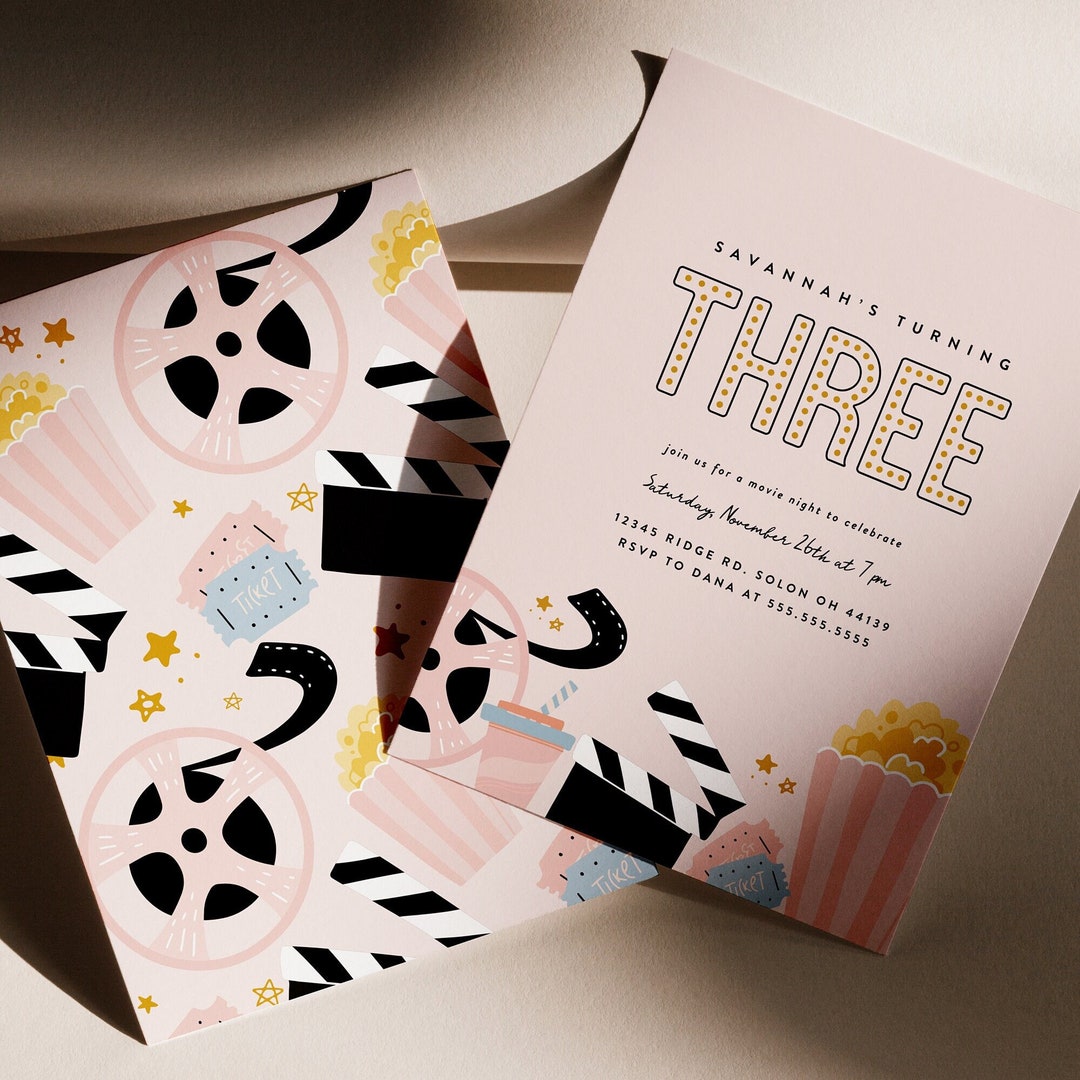 Movie Birthday Party Invitation Movie Night Birthday Editable Girl ...