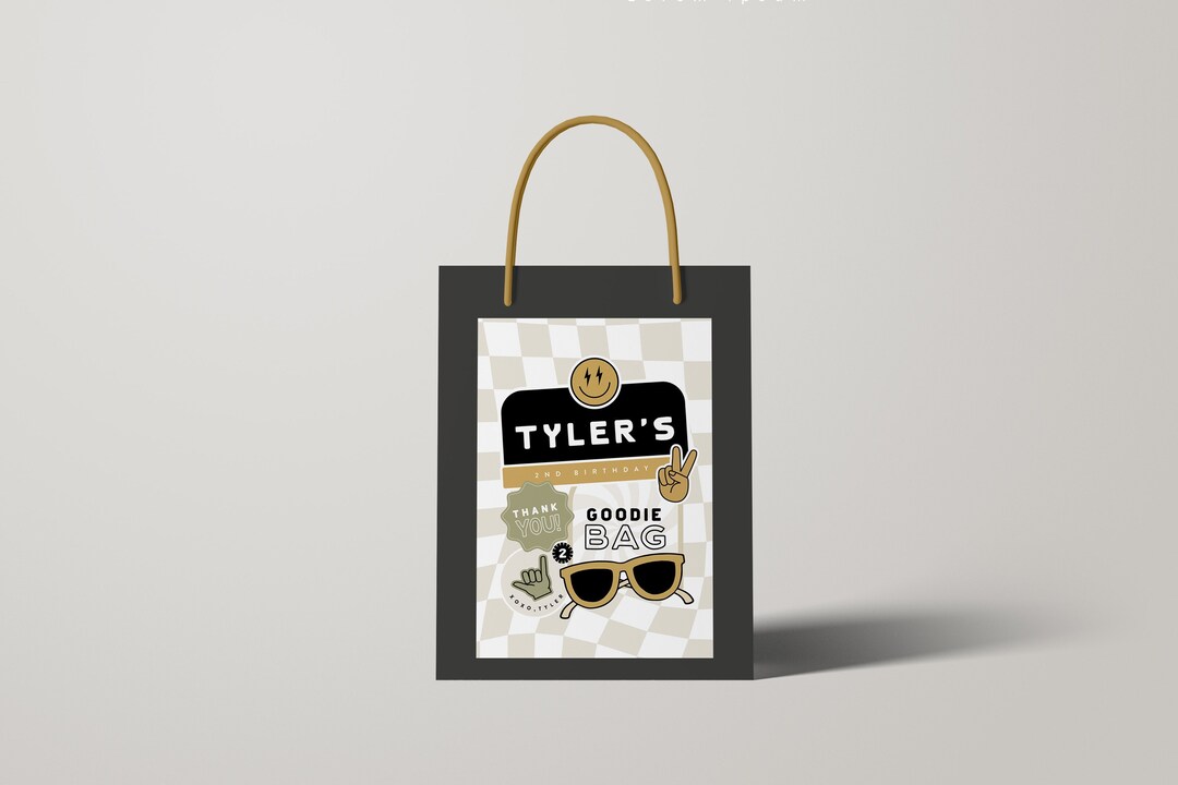 Checkered Smiley Face Favor Bag Label Template Rad Birthday Stickers ...