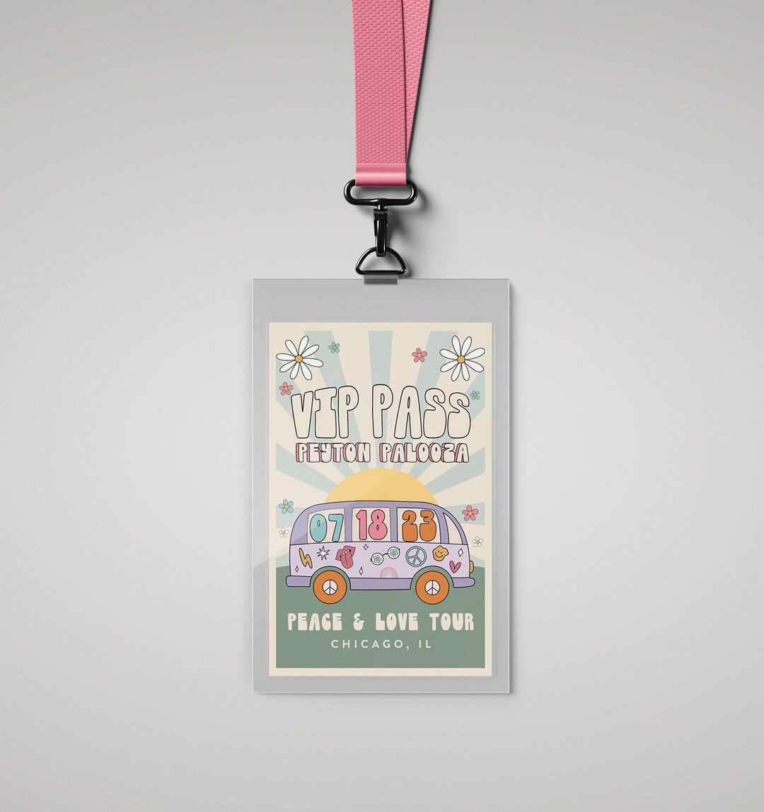 Groovy VIP Pass Template Retro Festival Birthday Flower Hippie Party ...
