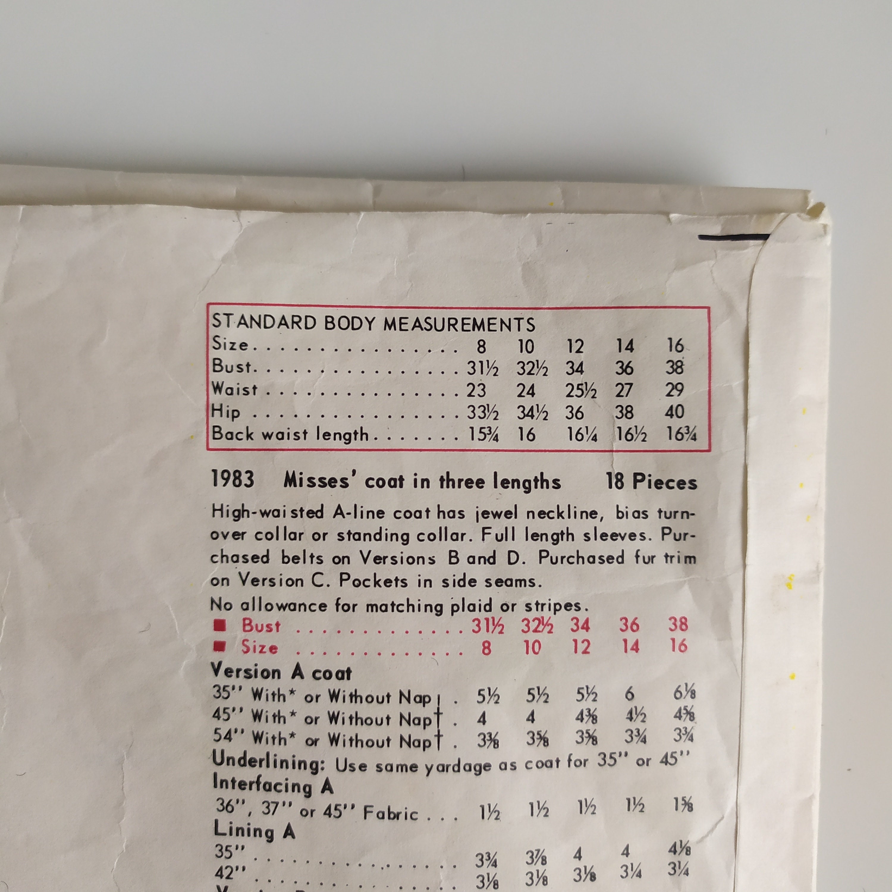 Vintage Vogue Basic Design Coat 1983 Sewing Pattern Vintage - Etsy UK