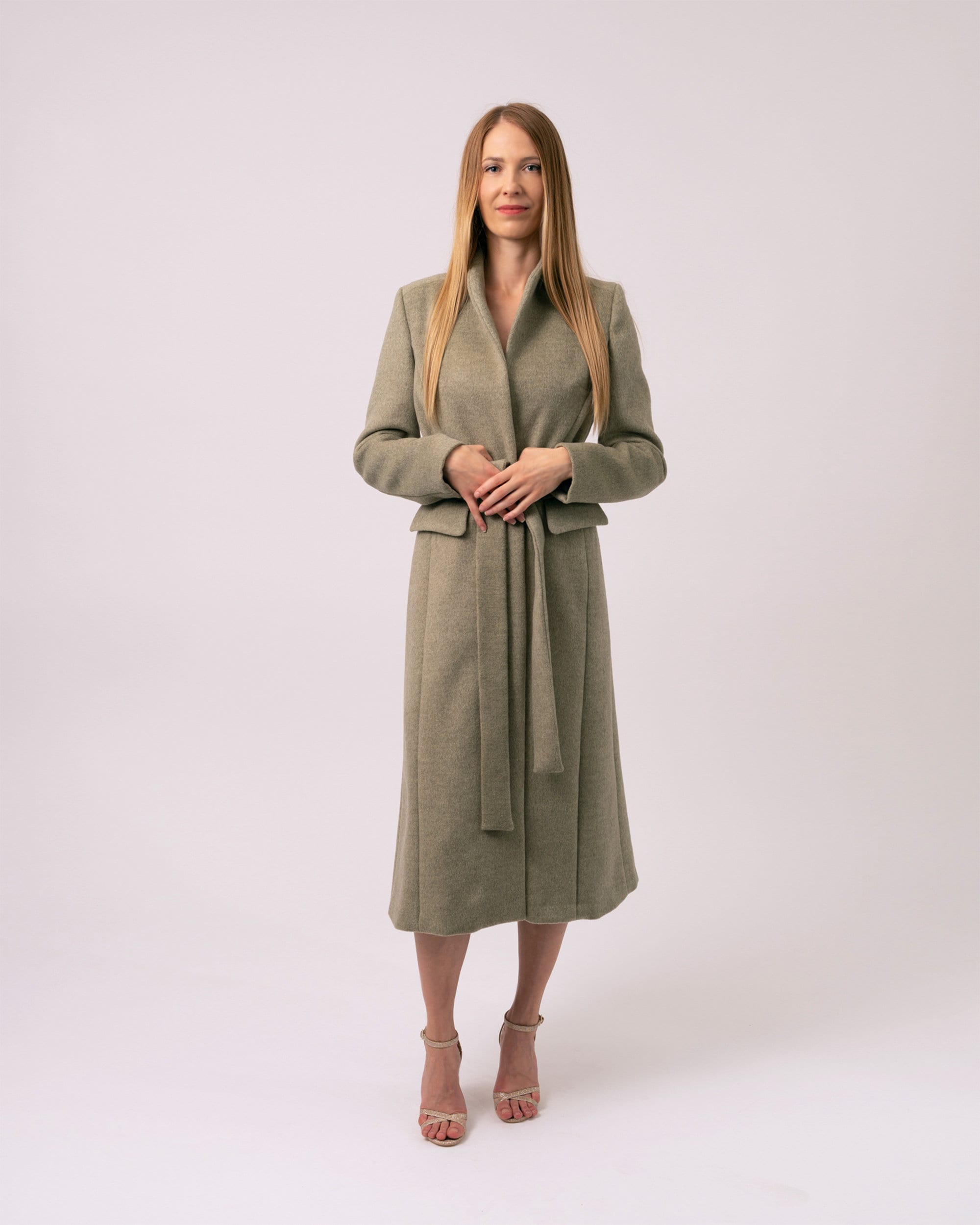 Sage Green A-line Belted Wool Blend Coat Ti.nyu Tinyu - Etsy