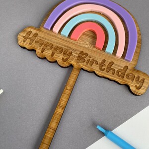 Personalised Rainbow Cake Topper Personalised Bamboo Cake Topper ...