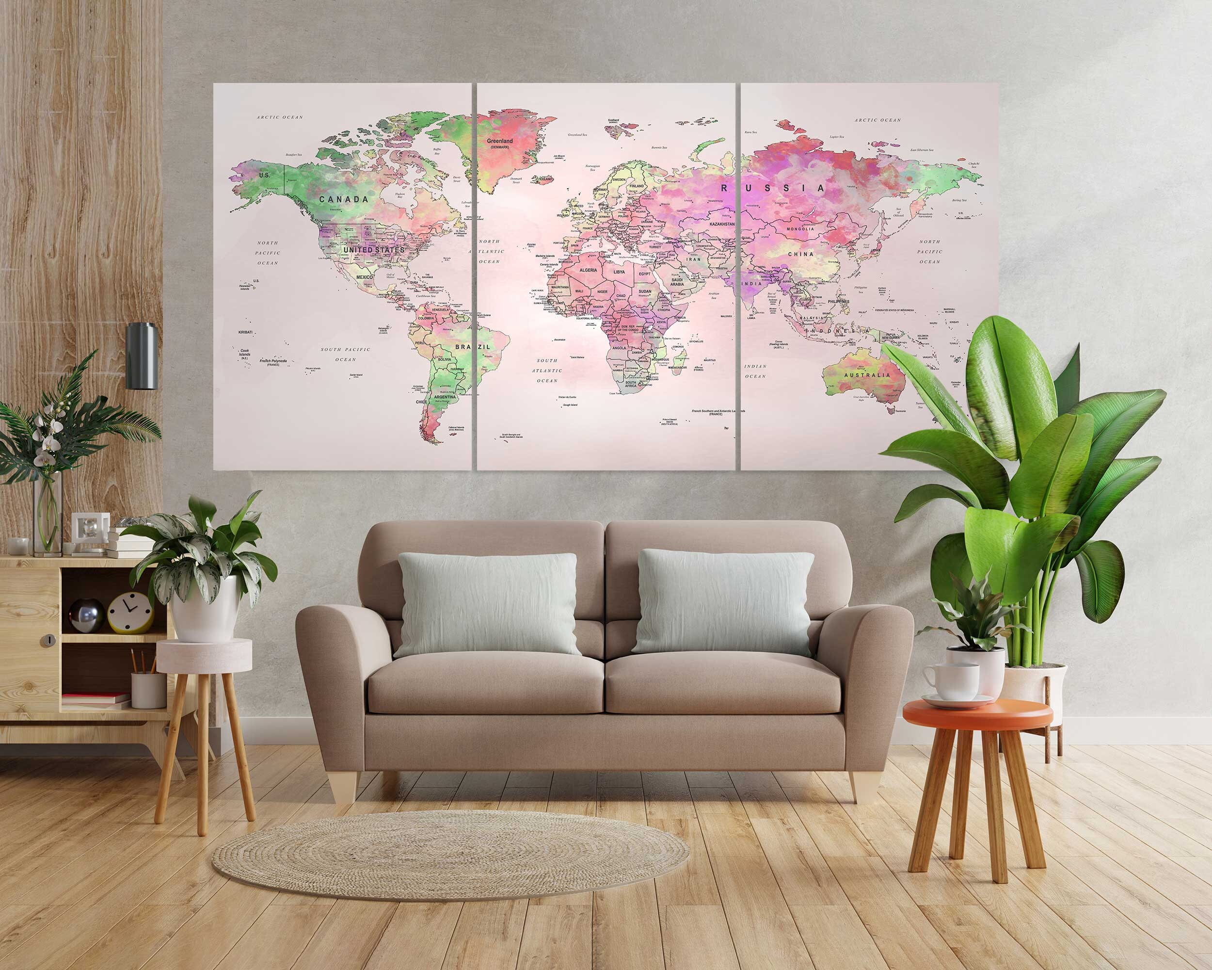 Pastel World Map Decor Colorful Map of the World Wall Art - Etsy