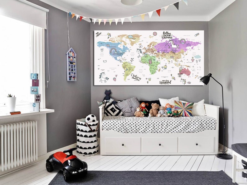 Cute Unicorns World Map for Kids Nursery World Map for Kids - Etsy