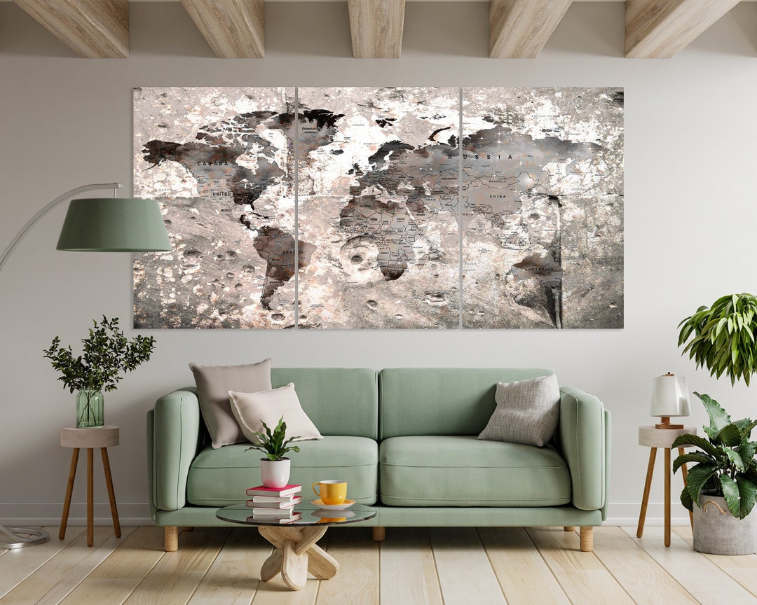 Stylish World Map on Stone Background, Travel World Map Wall Decor for ...