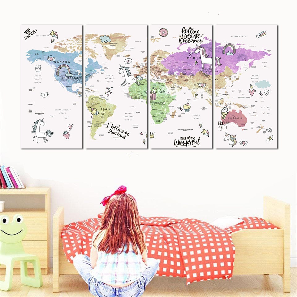 Cute Unicorns World Map for Kids Nursery World Map for Kids | Etsy