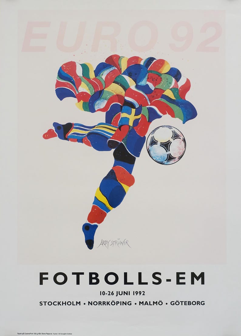 1992 UEFA European Football Championship in Sweden - Original Vintage ...