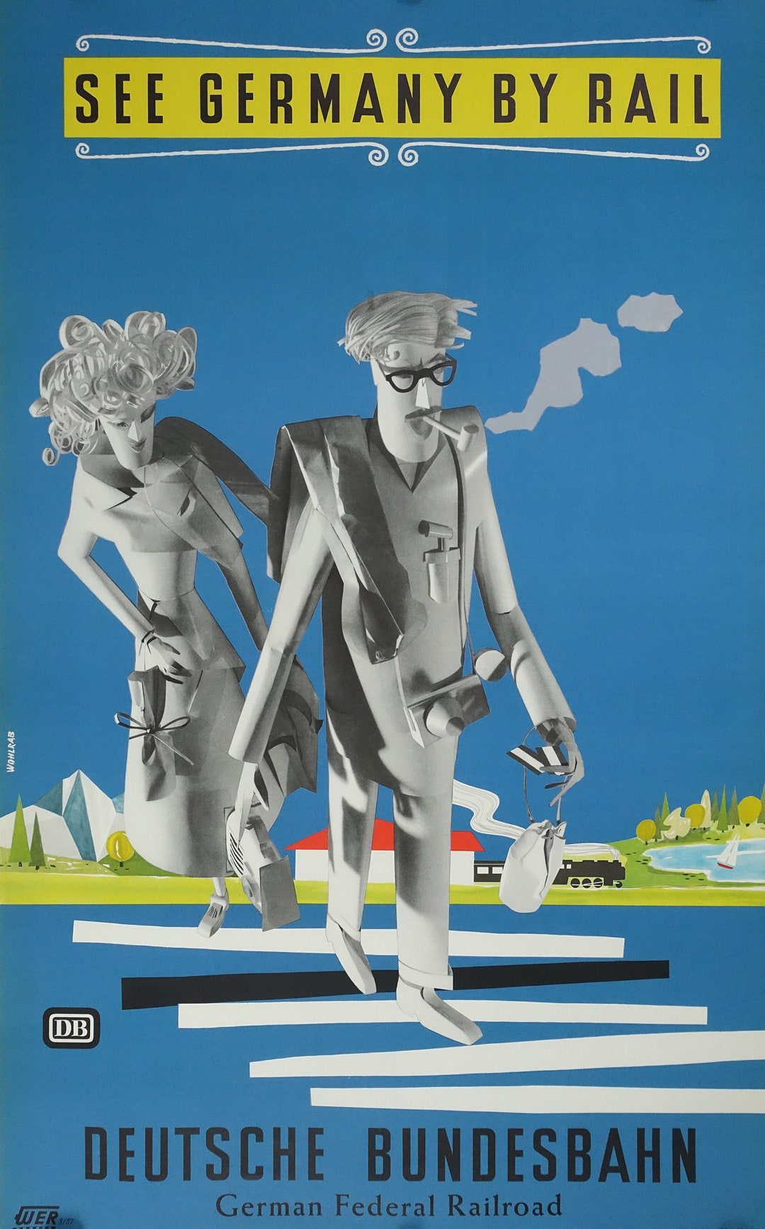 1957 German Railroad Travel Poster - Original Vintage Poster - Etsy