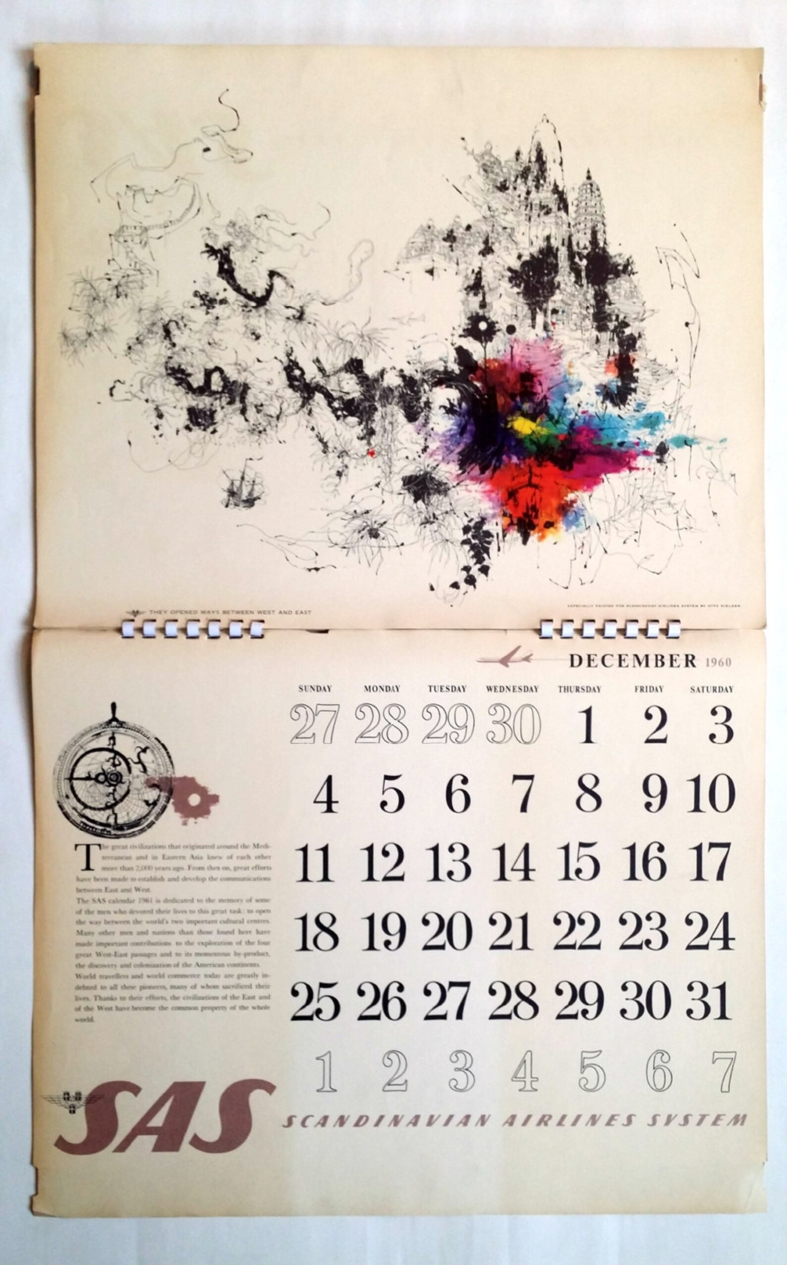 1961 SAS Airlines Calendar by Otto Nielsen - Original Vintage Calendar ...
