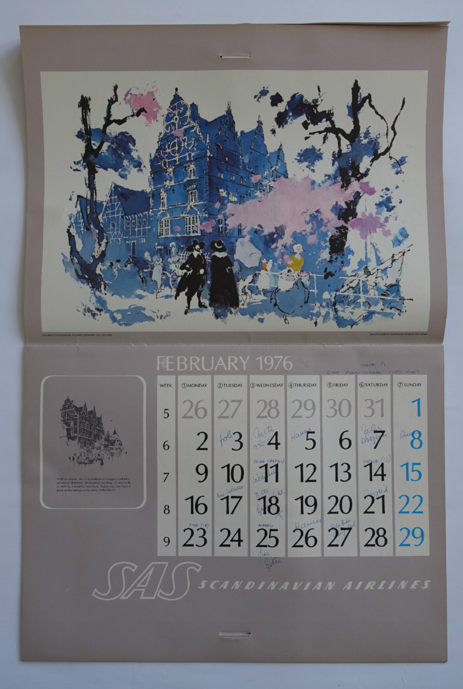 1976 SAS Airlines Calendar by Otto Nielsen Original Vintage | Etsy