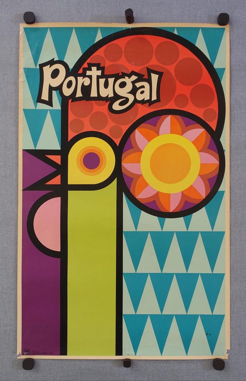 1970s Portugal Travel Poster (rooster) - Original Vintage Poster - Etsy