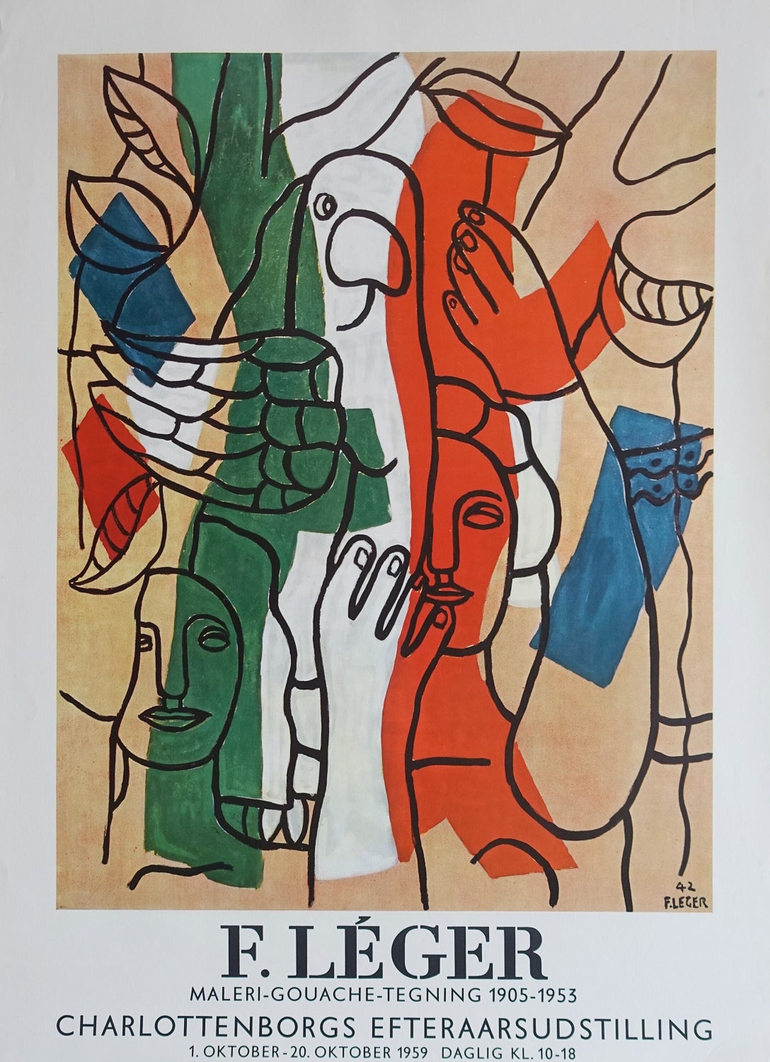 1959 Leger Exhibition Poster Charlottenborg - Original Vintage Poster ...
