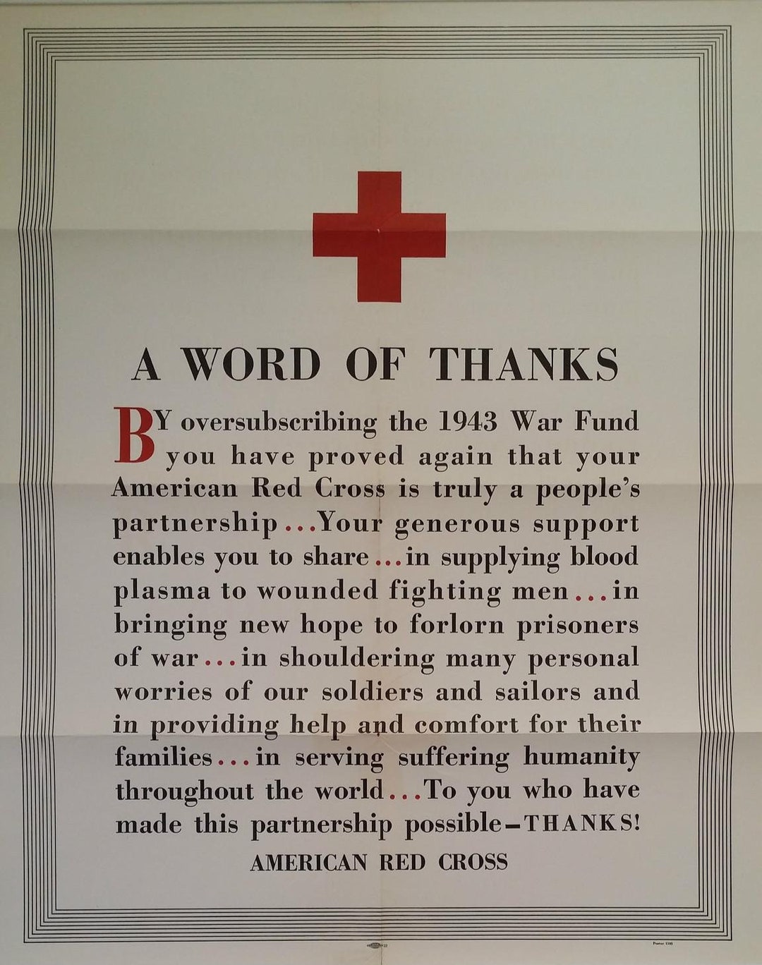 1943 Red Cross WWII Poster Original Vintage Poster - Etsy