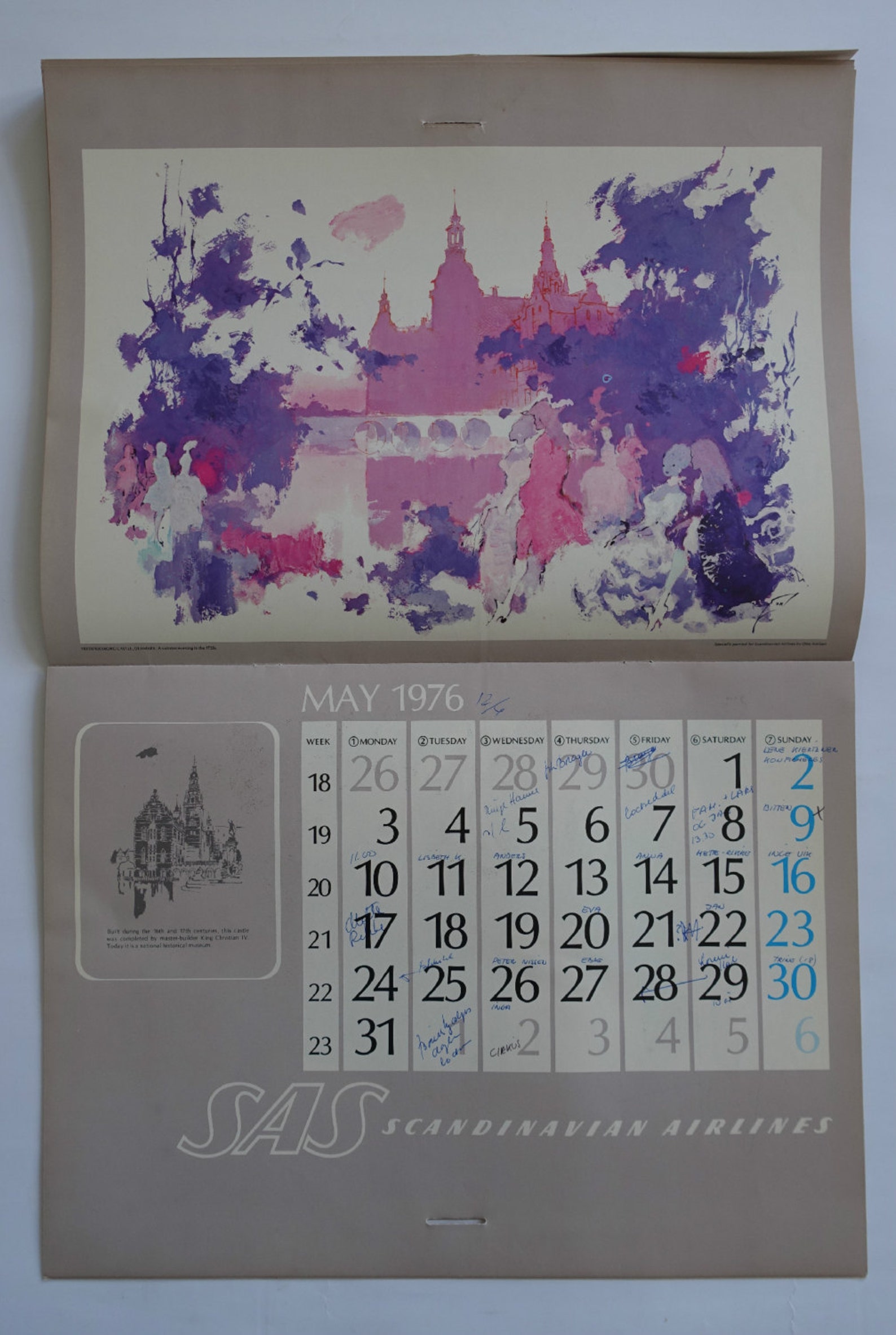 1976 SAS Airlines Calendar by Otto Nielsen Original Vintage - Etsy