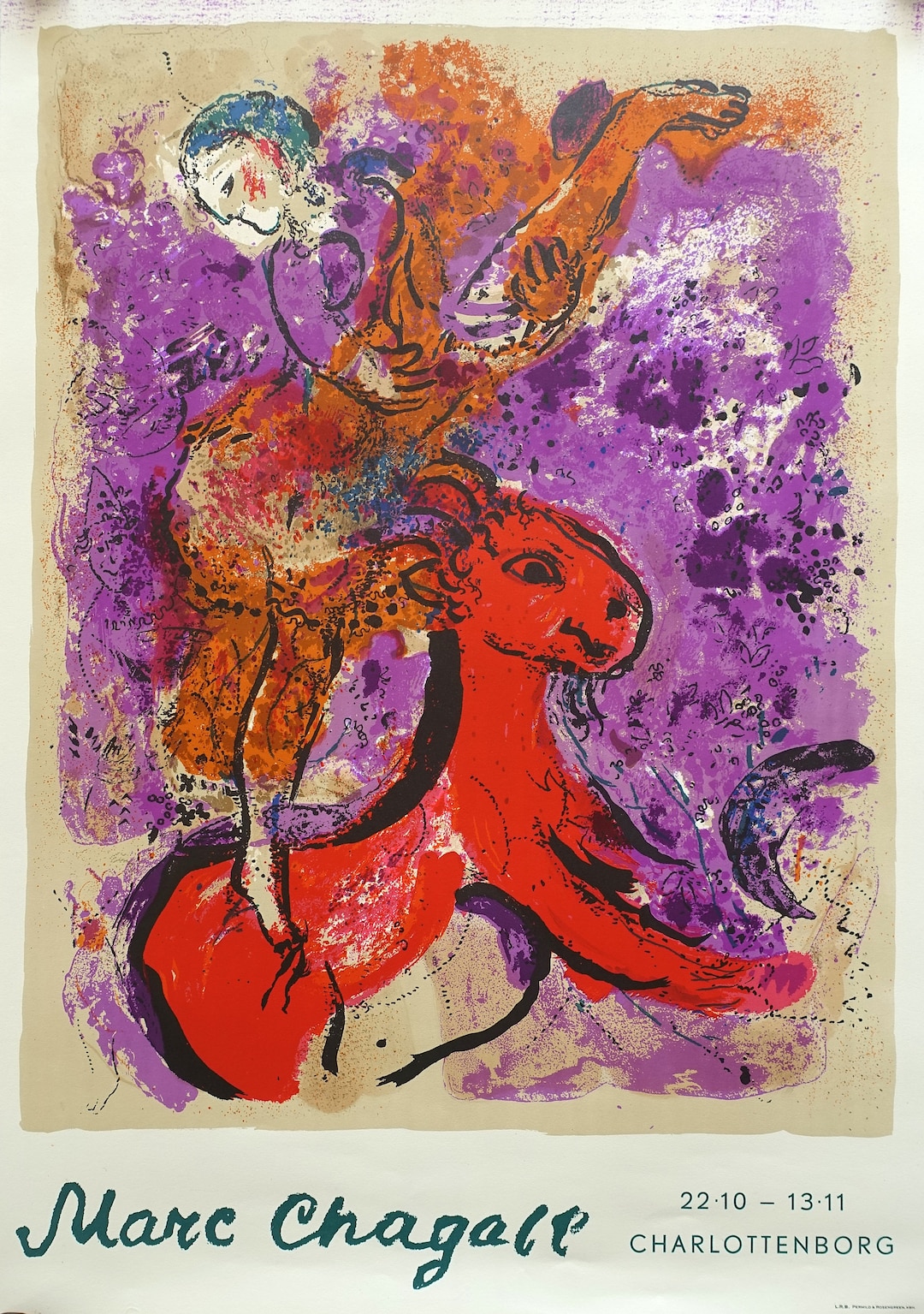 1960 Chagall Exhibition Poster Charlottenborg - Original Vintage Poster ...