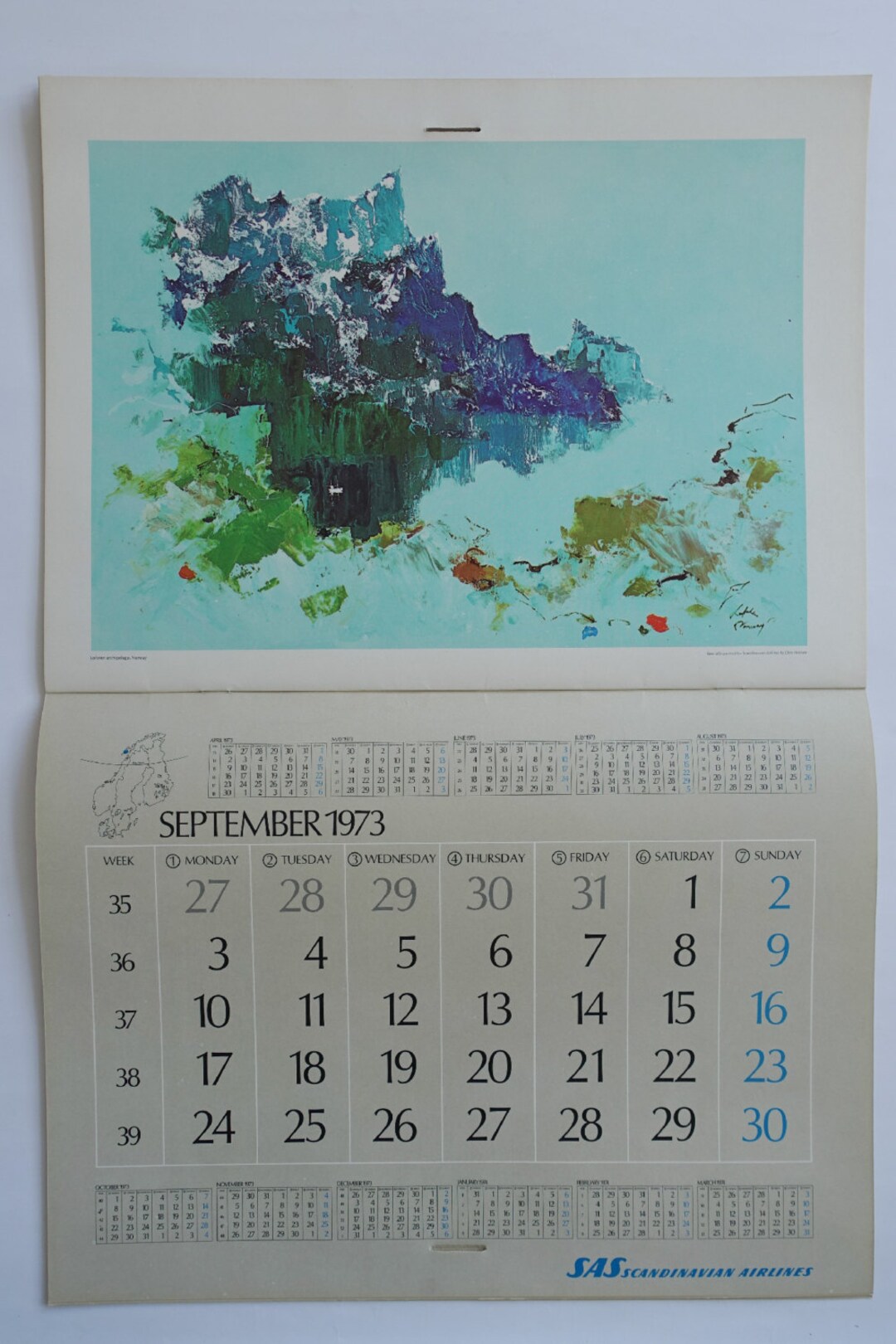 1973 Otto Nielsen SAS Airlines Calendar - Original Vintage Calendar - Etsy