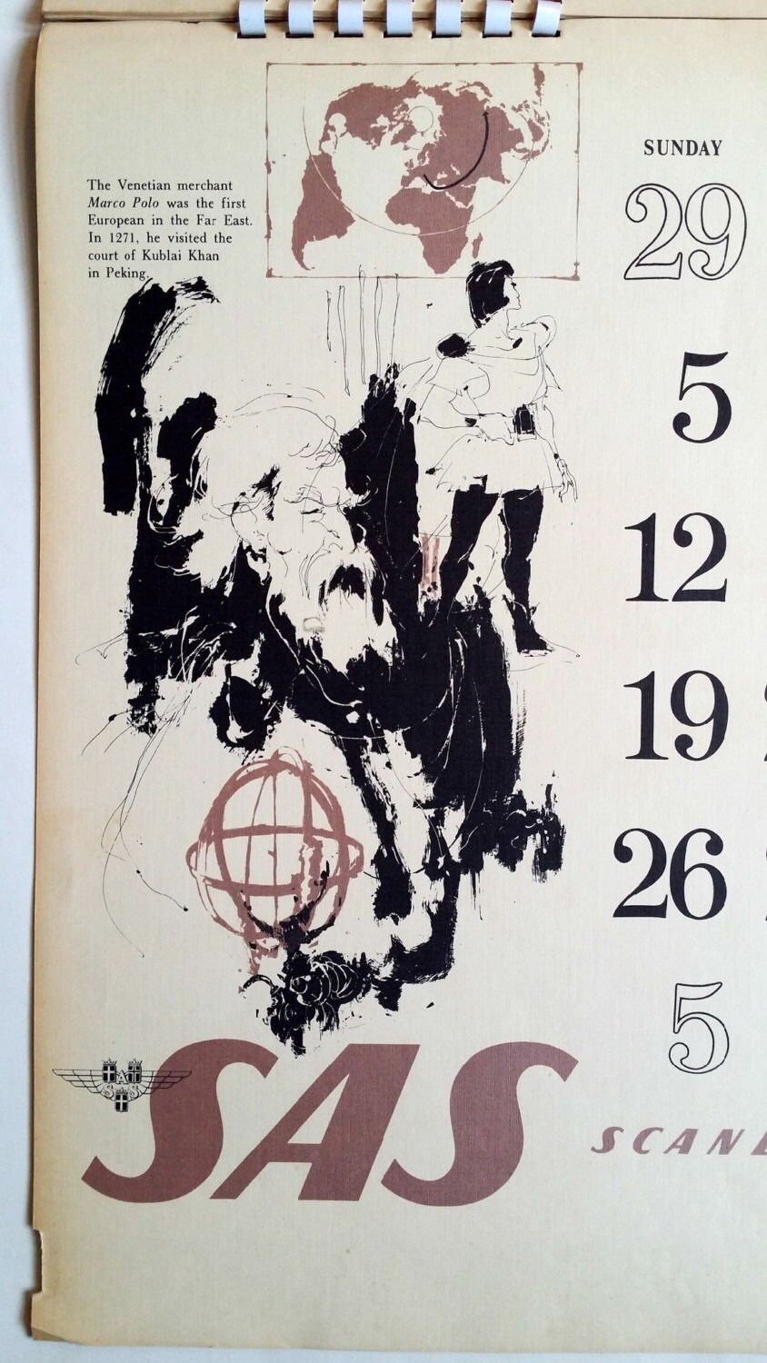 1961 SAS Airlines Calendar by Otto Nielsen Original Vintage - Etsy