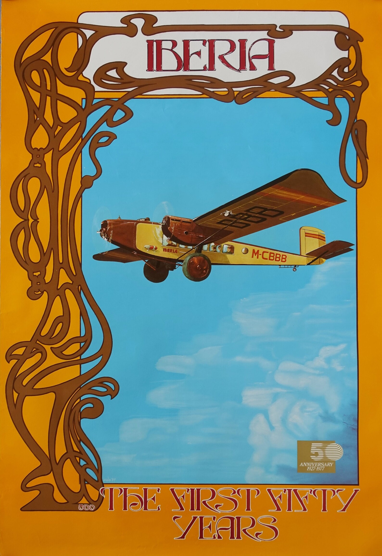 1977 Iberia Travel Poster 50 Years Anniversary - Original Vintage ...