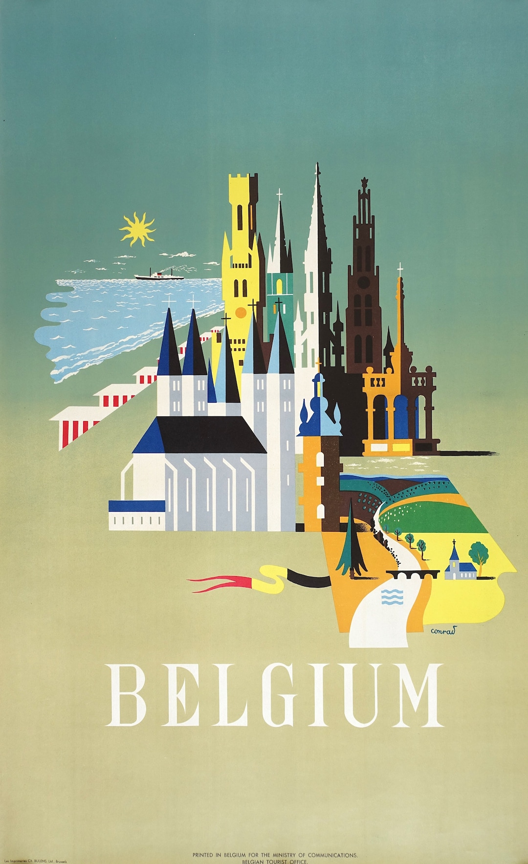 1950 Belgium Travel Poster by Conrad - Original Vintage Poster - Etsy