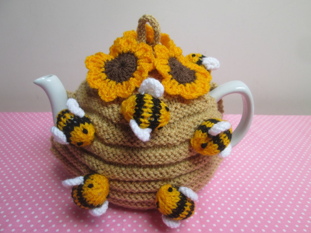 Hand Knitted Sunflowers and Bumble Bees Beehive Tea Cosy to - Etsy UK