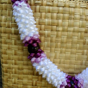 Hawaiian White Pikake With Purple Trim and Kukui Nut Ribbon Lei (1” Wide) - Etsy