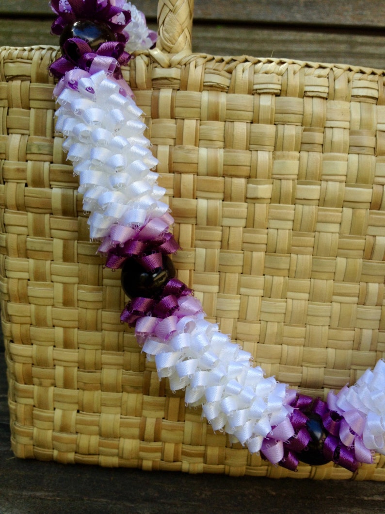 Hawaiian White Pikake With Purple Trim and Kukui Nut Ribbon - Etsy