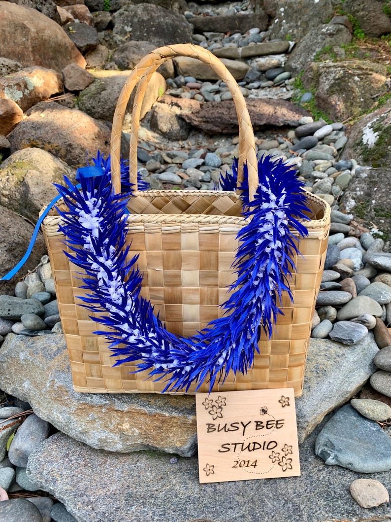 Hawaiian Royal Blue and White Ginger Ribbon Lei - Etsy