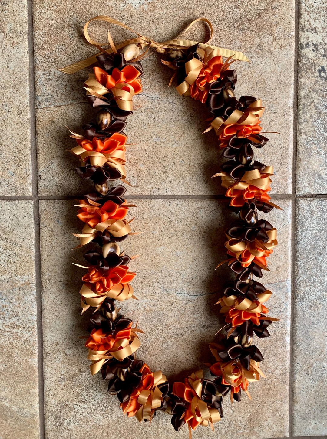Hawaiian Orange and Gold Kukui Nut Satin Ribbon Lei - Etsy