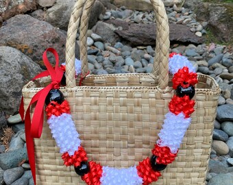 Hawaiian White Pikake With Purple Trim and Kukui Nut Ribbon | Etsy