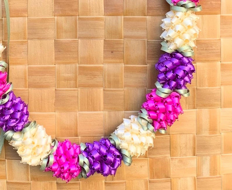 Hawaiian Pink Purple Ivory Pikake Ribbon Lei - Etsy