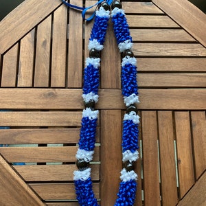 Hawaiian Royal Blue Pikake With White Trim and Kukui Nut Ribbon Lei (1 ...