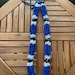 Hawaiian Royal Blue Pikake With White Trim and Kukui Nut Ribbon Lei (1 ...