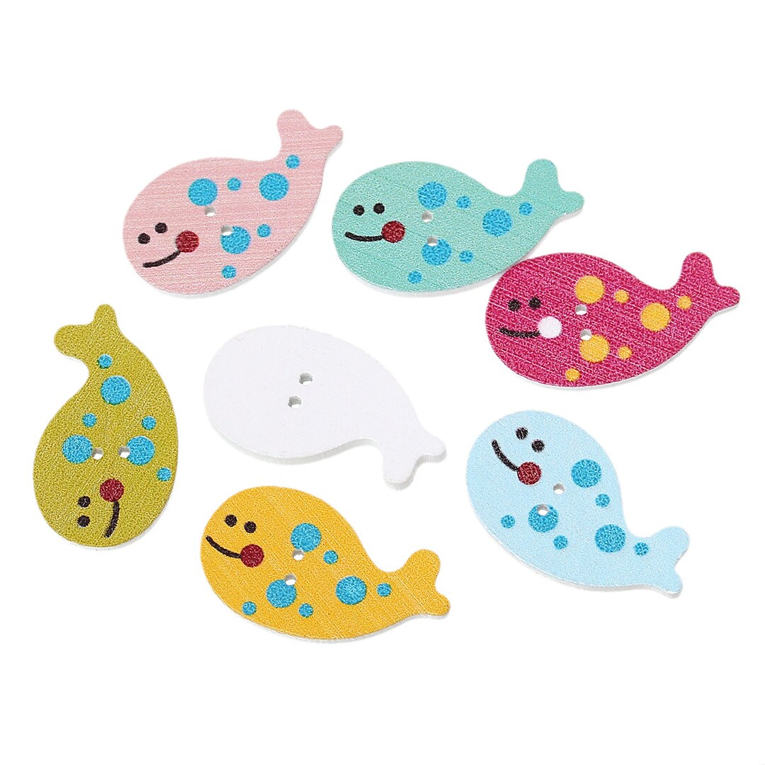 Mixed Colour Wooden Whale Design Buttons. 3.2cm X 18.0mm. Ideal for ...