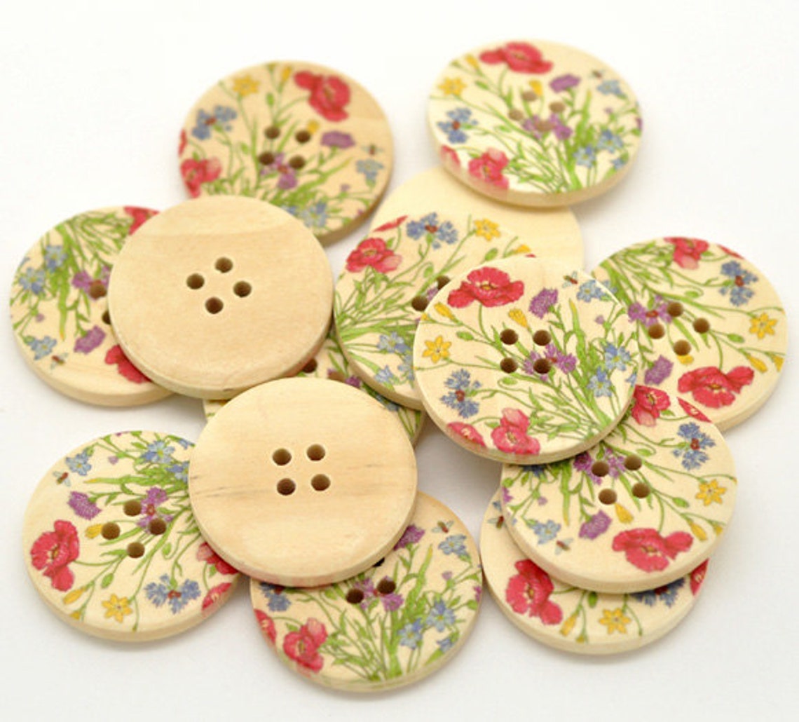 Wild Flower Garden Design Wooden Buttons 30mm. Sewing Knitting - Etsy