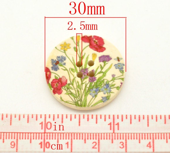 Wild Flower Garden Design Wooden Buttons 30mm. Sewing Knitting - Etsy