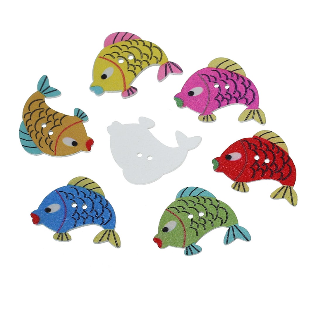 Assorted Colour Fish Design Sewing Buttons. 31mm1 2/8 X 23mm 7/8. Ideal ...